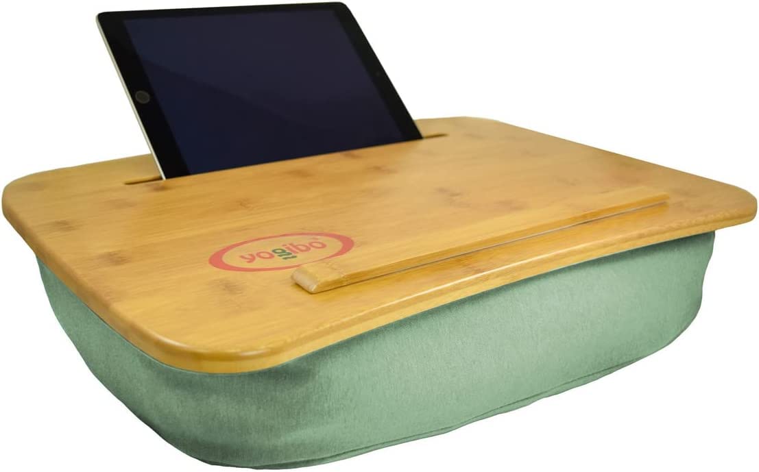 Yogibo Traybo 2.0 Computer Lap Desk Table with Cushion, Portable Pillow Tray for Laptops and Tablets, Reading Books in Bed, Gaming, Working, Writing, Bamboo Top Board, Fern