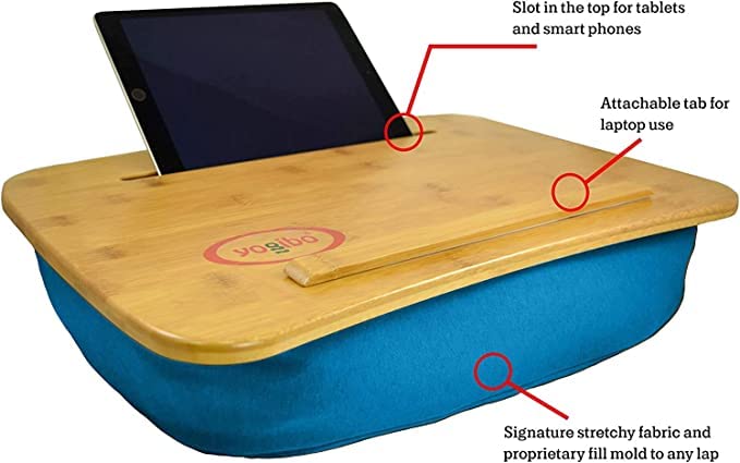 Yogibo Traybo 2.0 Computer Lap Desk Table with Cushion, Portable Pillow Tray for Laptops and Tablets, Reading Books in Bed, Gaming, Working, Writing, Bamboo Top Board, Fern