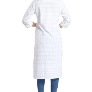 QUEEN SHIELD Women's Chikan-Kari Long Knee Length Kurti(White)(3XL)(46White9999)