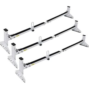 vevor van roof ladder rack, 3 bars, 661 lbs capacity, 46.9"-59.1" adjustable middle bar steel roof racks, rain-gutter mount racks fit most van rails, universal design, white