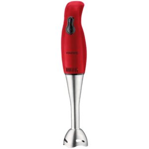 courant 2-speed hand blender w/ 200w, stainless steel leg, easy to clean stick blender, blends purees, smoothie, crushes ice - red