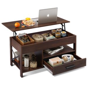 wlive coffee table, 39" lift top coffee table with hidden compartment and sorage drawers for living room,espresso