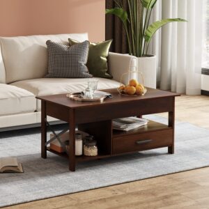 WLIVE Coffee Table, 39" Lift Top Coffee Table with Hidden Compartment and Sorage Drawers for Living Room,Espresso