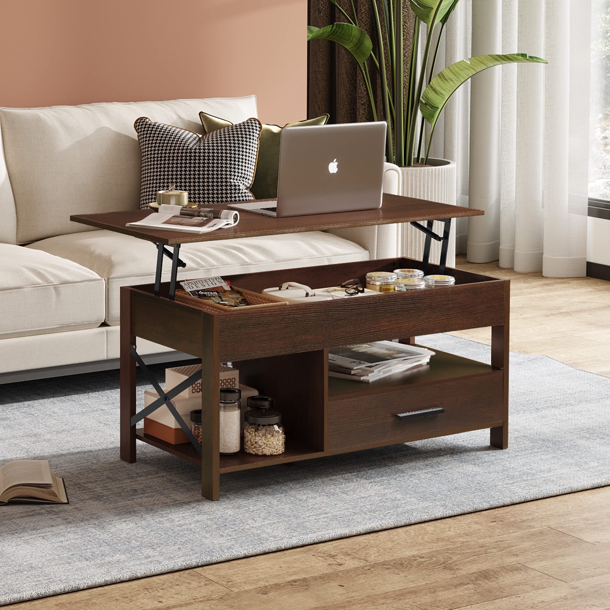 WLIVE Coffee Table, 39" Lift Top Coffee Table with Hidden Compartment and Sorage Drawers for Living Room,Espresso