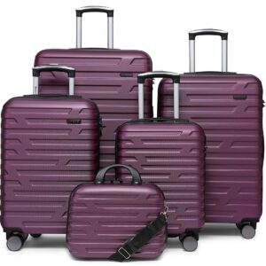 larvender luggage 5 piece sets, expandable luggage sets clearance, suitcases with spinner wheels, hard shell carry on suitcase set tsa lock purple