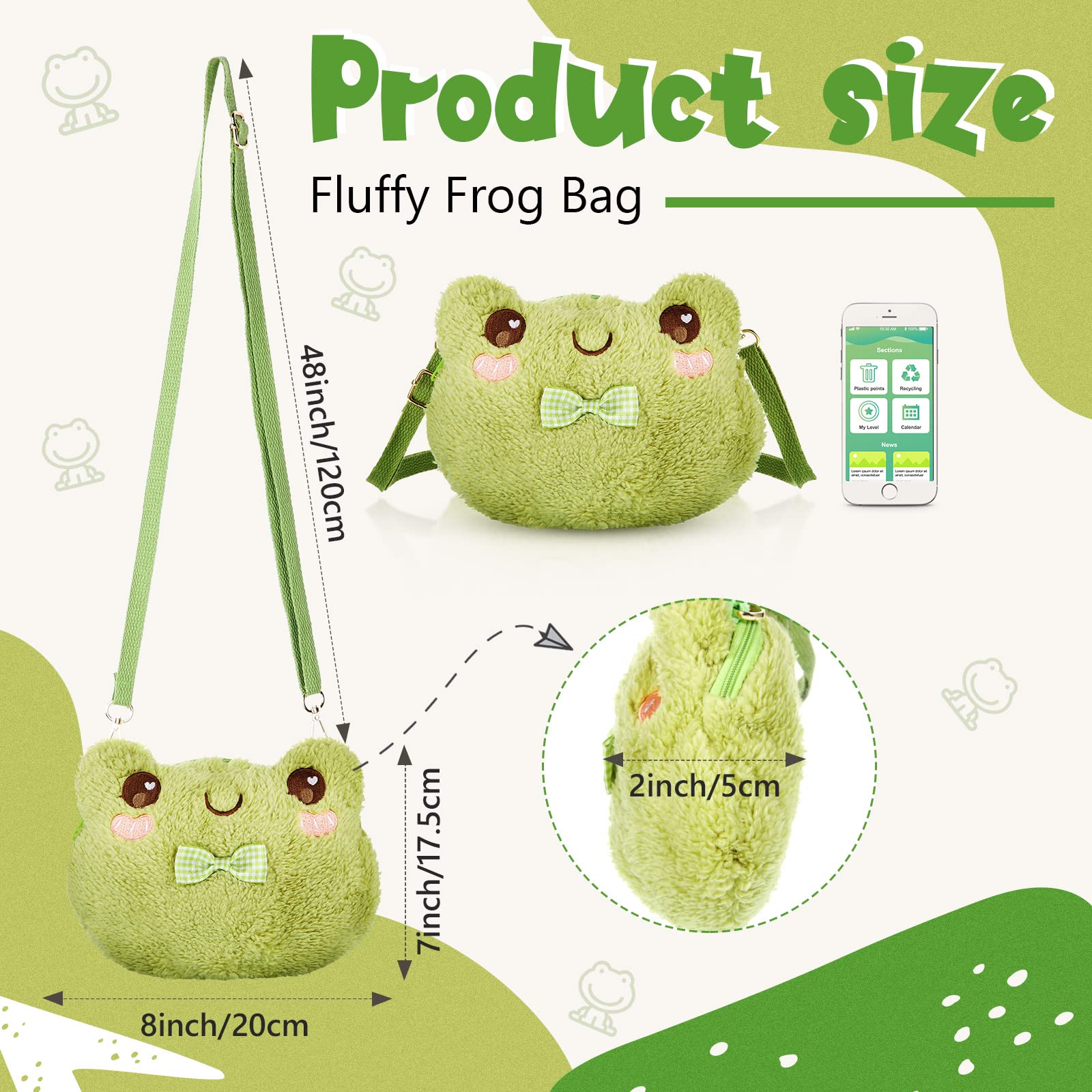 Mixweer Crossbody Bag Cute Plush Purse Backpack Kawaii Wallet Girls Cartoon Animal Lolita Bag with Chain Strap (Frog)