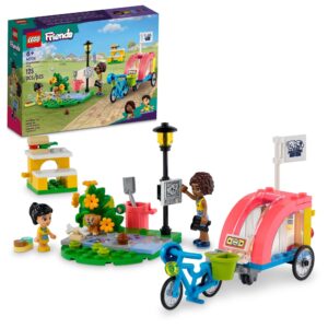 lego friends dog rescue bike building set, pretend play animal toy playset for pet-loving kids, girls and boys ages 6 and up with puppy toy pet figure and 2 mini-dolls, 41738