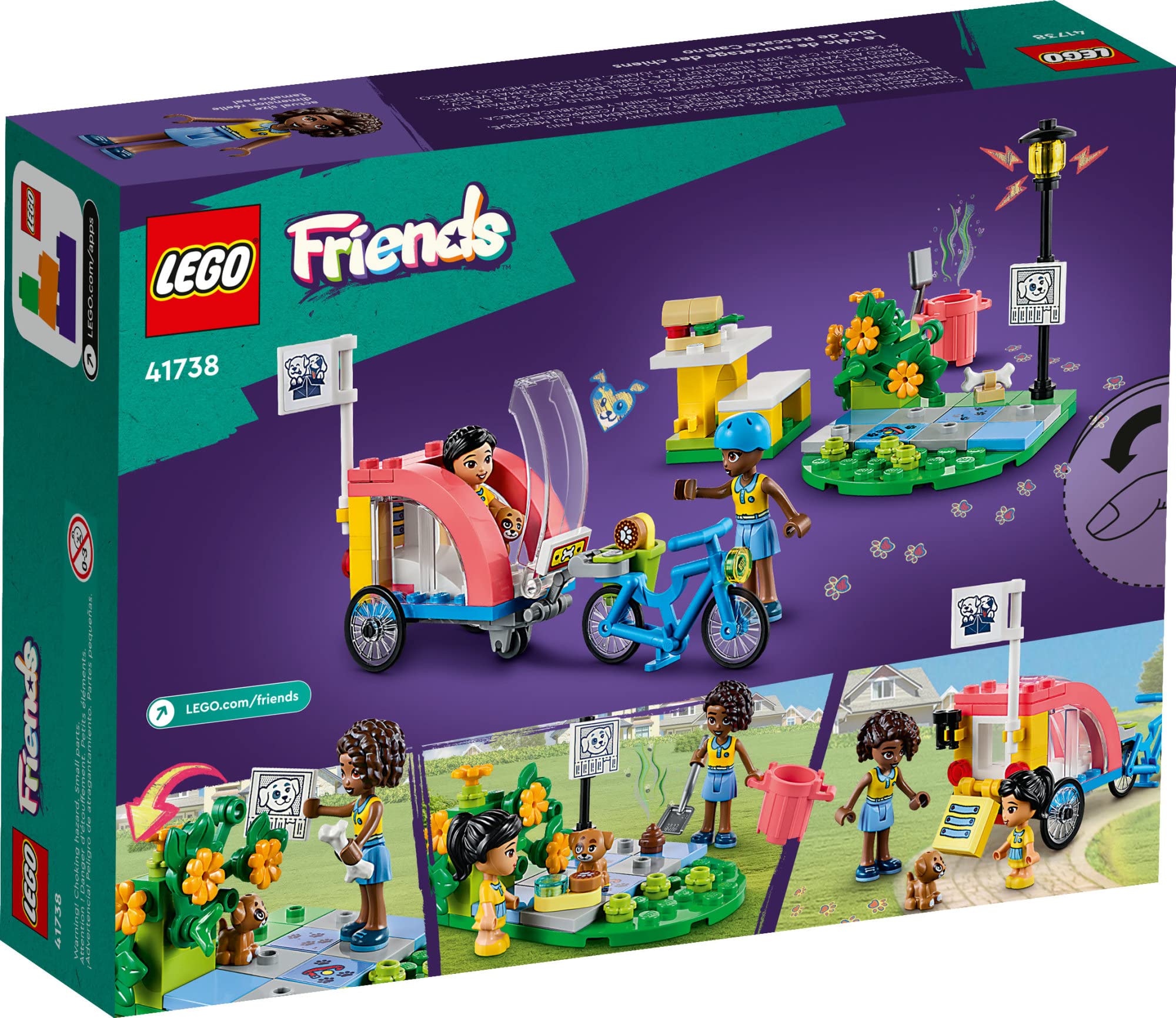 LEGO Friends Dog Rescue Bike Building Set, Pretend Play Animal Toy Playset for Pet-Loving Kids, Girls and Boys Ages 6 and Up with Puppy Toy Pet Figure and 2 Mini-Dolls, 41738