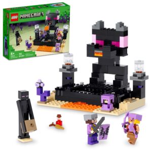 lego minecraft the end arena 21242, player-vs-player battle playset with lava, ender dragon and enderman figures, action toys for kids 8 plus years old