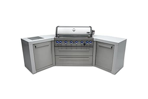 Mont Alpi 44-Inch MAi805-D45 Deluxe 45 Degree 6-Burner 115000 BTU Deluxe Stainless Steel Island Outdoor Kitchen Gas Barbecue Grill w/Granite Countertops & Sides + Storage Drawers & Cabinets