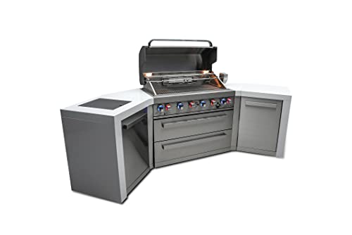 Mont Alpi 44-Inch MAi805-D45 Deluxe 45 Degree 6-Burner 115000 BTU Deluxe Stainless Steel Island Outdoor Kitchen Gas Barbecue Grill w/Granite Countertops & Sides + Storage Drawers & Cabinets