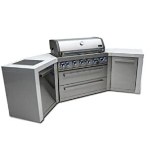 Mont Alpi 44-Inch MAi805-D45 Deluxe 45 Degree 6-Burner 115000 BTU Deluxe Stainless Steel Island Outdoor Kitchen Gas Barbecue Grill w/Granite Countertops & Sides + Storage Drawers & Cabinets