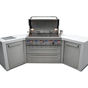 Mont Alpi 44-Inch MAi805-D45 Deluxe 45 Degree 6-Burner 115000 BTU Deluxe Stainless Steel Island Outdoor Kitchen Gas Barbecue Grill w/Granite Countertops & Sides + Storage Drawers & Cabinets