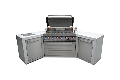 Mont Alpi 44-Inch MAi805-D45 Deluxe 45 Degree 6-Burner 115000 BTU Deluxe Stainless Steel Island Outdoor Kitchen Gas Barbecue Grill w/Granite Countertops & Sides + Storage Drawers & Cabinets