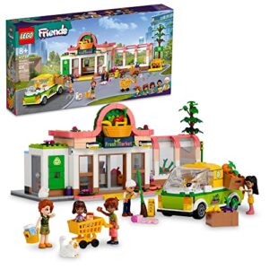 lego friends organic grocery store 41729, supermarket toy shop for girls and boys 8 plus years old, playset with truck & 4 mini-dolls