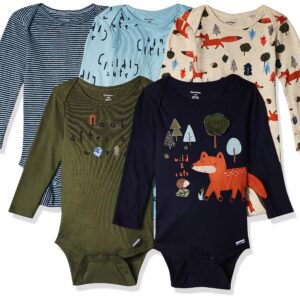 Gerber Baby Boy's 5-Pack Long-Sleeve Onesies Bodysuit, Blue Fox, Newborn