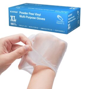 kaygo disposable vinyl gloves, 100 pack powder free latex free, 3 mil,idea for home, cleaning and food, clear, kg310,l