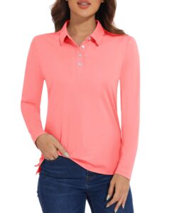 magcomsen women's fishing polo shirts long sleeve collared upf 50+ quick dry performance rashguard for women activewear pink,m