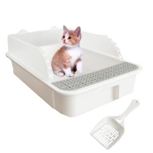 muyg open cat litter box with high side,heightening anti-splashing cats litter pan,kitten toilet with litter sifting scoop,semi-enclosed removable kittens litter for boxes easy to clean no odor