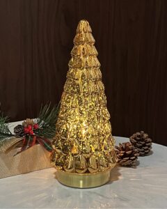 shmilmh gold mercury glass christmas tree 1pcs, tabletop christmas tree with light, battery operated small xmas tree for fireplace centerpiece decorations 10"