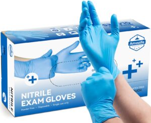 amozife blue nitrile disposable gloves, 4 mil powder & latex free non-sterile exam gloves for cooking, cleaning, food prep, medium