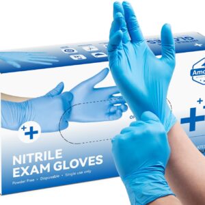 Amozife Blue Nitrile Disposable Gloves, 4 Mil Powder & Latex Free Non-Sterile Exam Gloves for Cooking, Cleaning, Food Prep, Medium