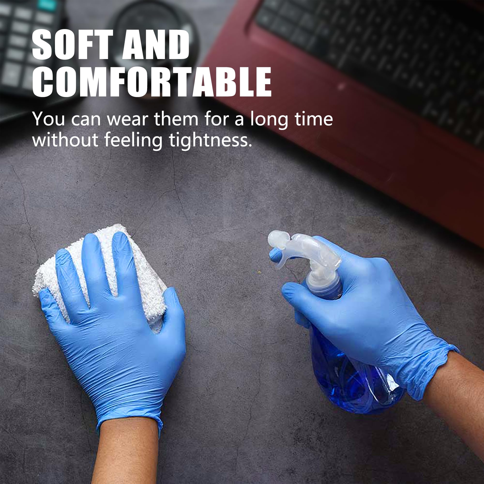 Amozife Blue Nitrile Disposable Gloves, 4 Mil Powder & Latex Free Non-Sterile Exam Gloves for Cooking, Cleaning, Food Prep, Medium