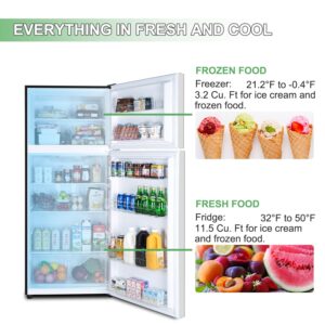 Frestec 14.6 CU' Refrigerator with Freezer, Apartment Size Refrigerator Top Freezer, 2 Door Fridge with Adjustable Thermostat Control, Freestanding, Door Swing, Stainless Steel (FR 1462 SL)