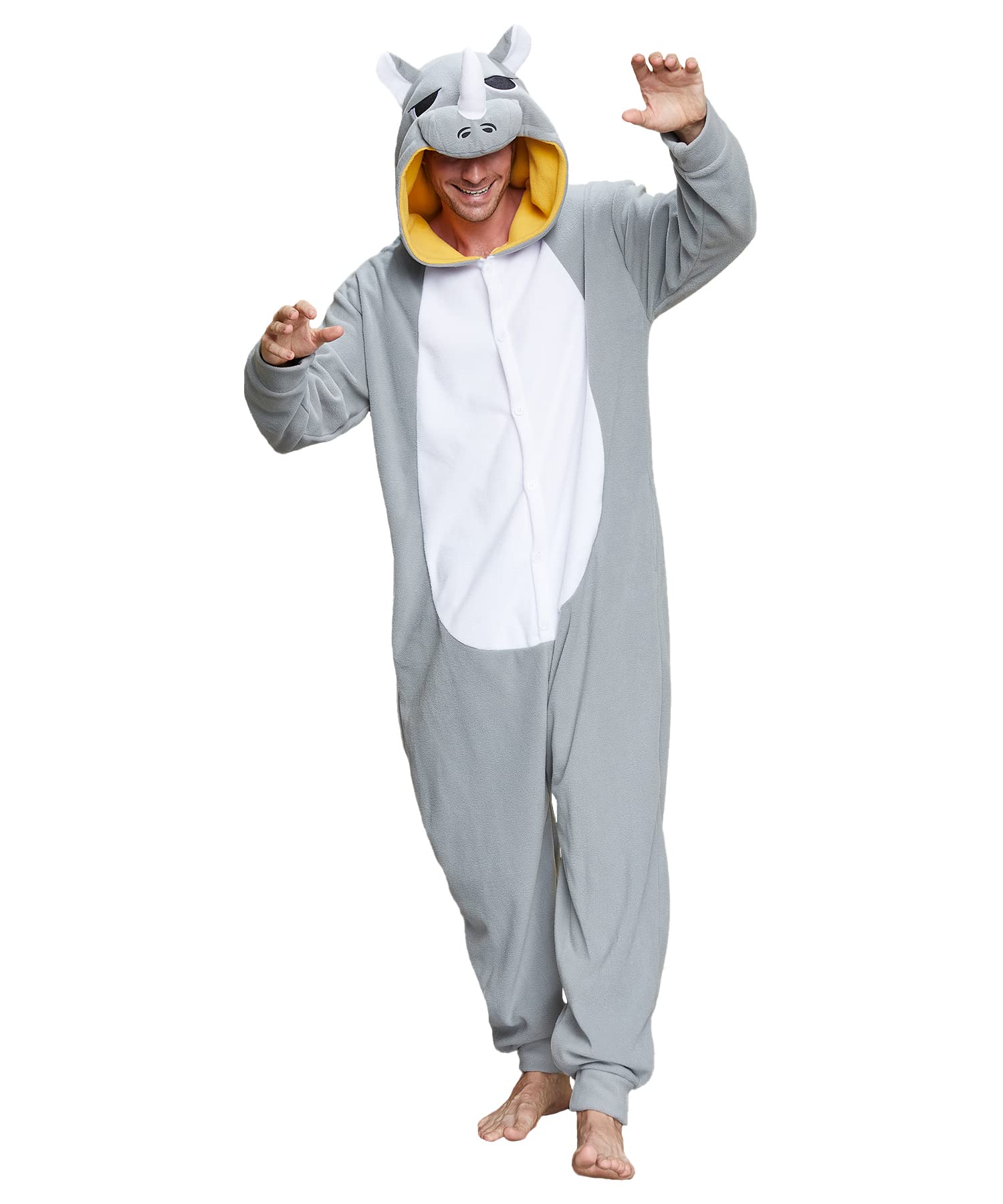 Dodheah Rhinoceros Cosplay Adult Onesie Halloween Costumes Pajamas Animal Jumpsuit Sleepwear Loungewear Grey S