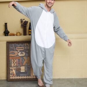 Dodheah Rhinoceros Cosplay Adult Onesie Halloween Costumes Pajamas Animal Jumpsuit Sleepwear Loungewear Grey S