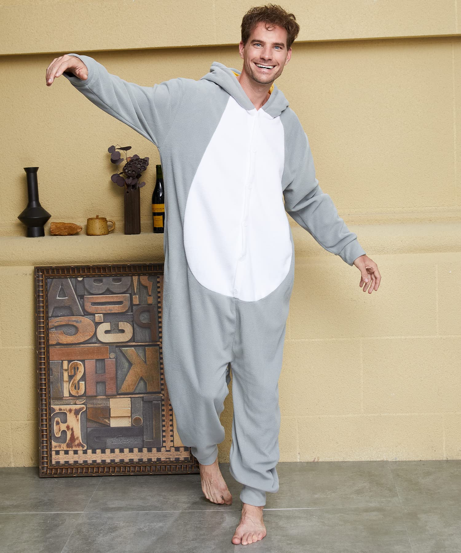 Dodheah Rhinoceros Cosplay Adult Onesie Halloween Costumes Pajamas Animal Jumpsuit Sleepwear Loungewear Grey S