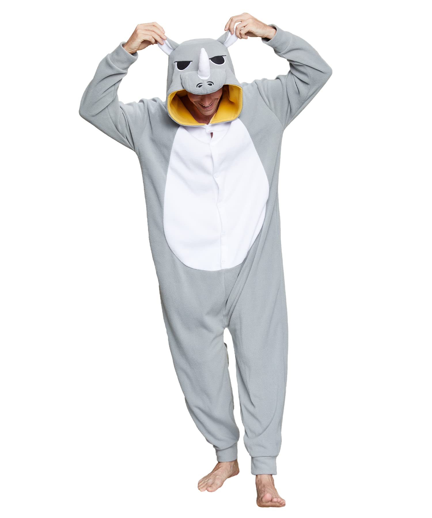 Dodheah Rhinoceros Cosplay Adult Onesie Halloween Costumes Pajamas Animal Jumpsuit Sleepwear Loungewear Grey S