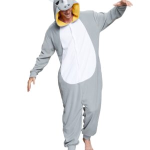 Dodheah Rhinoceros Cosplay Adult Onesie Halloween Costumes Pajamas Animal Jumpsuit Sleepwear Loungewear Grey S