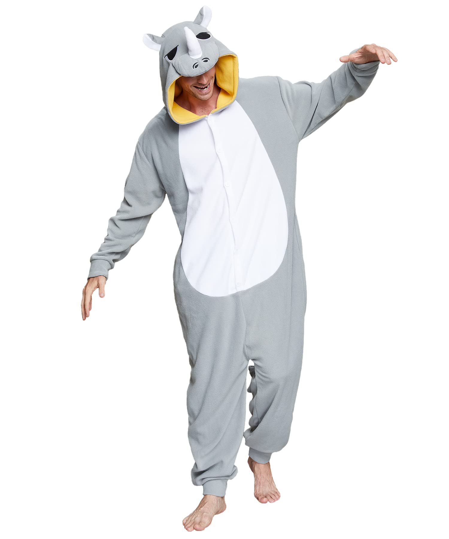 Dodheah Rhinoceros Cosplay Adult Onesie Halloween Costumes Pajamas Animal Jumpsuit Sleepwear Loungewear Grey S