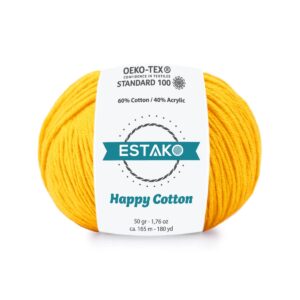 estako happy cotton, 60% cotton 40% acrylic yarn, soft, fine/sport (2) for crochet and knitting 1.76 oz (50g) / 180 yrds (165m) (4730 - mustard yellow)