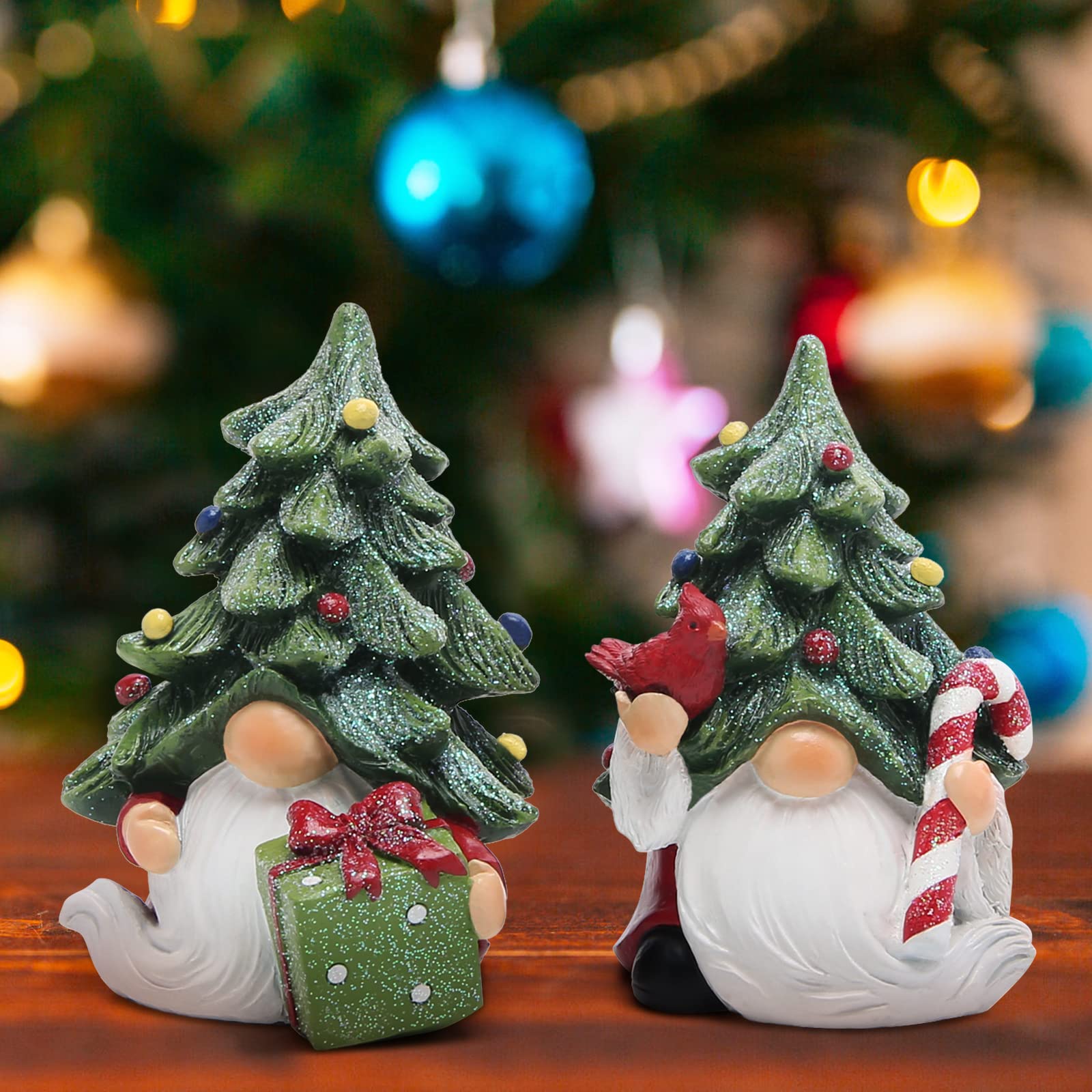 Hodao 2 PCS Christmas Tree Gnomes Decorations Xmas Gnomes Figurines Christmas Decor Handmade Elf Scandinavian Tomte Gnomes Figurines for Xmas Decor Gift - Christmas Party Home Gnomes Decorations