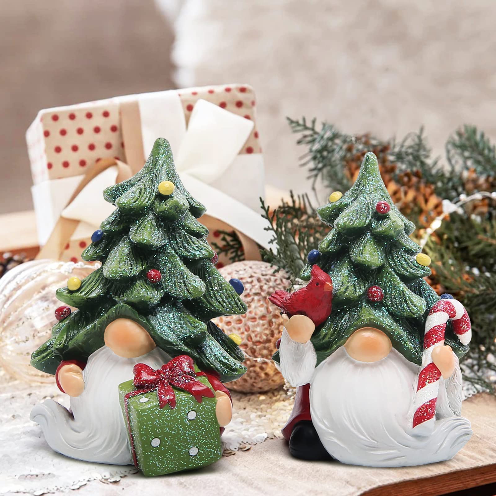 Hodao 2 PCS Christmas Tree Gnomes Decorations Xmas Gnomes Figurines Christmas Decor Handmade Elf Scandinavian Tomte Gnomes Figurines for Xmas Decor Gift - Christmas Party Home Gnomes Decorations