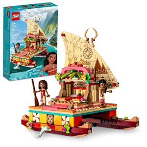 lego disney princess moana's wayfinding boat building toy 43210 disney princess toy set with moana and sina mini-dolls, dolphin figure, disney-inspired pretend play toy for kids boys girls ages 6+