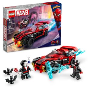 lego marvel spider-man miles morales vs. morbius 76244 building toy - featuring race car and action minifigures, adventures in the spiderverse, movie inspired set, fun for boys, girls, and kids