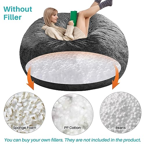 Big Huge Giant Bean Bag Chair for Adults, (No Filler) Bean Bag Chairs in Multiple Sizes and Colors Giant Foam-Filling Required- Machine Washable Covers, Double Stitched Seams (Dark Grey, 150 * 75cm)