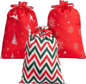 florasea 3 pack 20x16 inches christmas big cotton gift bags with drawstrings,reusable holiday fabric gift bags,christmas giant gift bags large present bags for xmas presents party favor