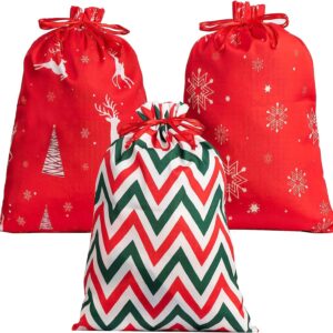 FloraSea 3 Pack 20x16 inches Christmas Big Cotton Gift Bags With Drawstrings,Reusable Holiday Fabric gift bags,Christmas Giant Gift Bags Large Present Bags for Xmas Presents Party Favor