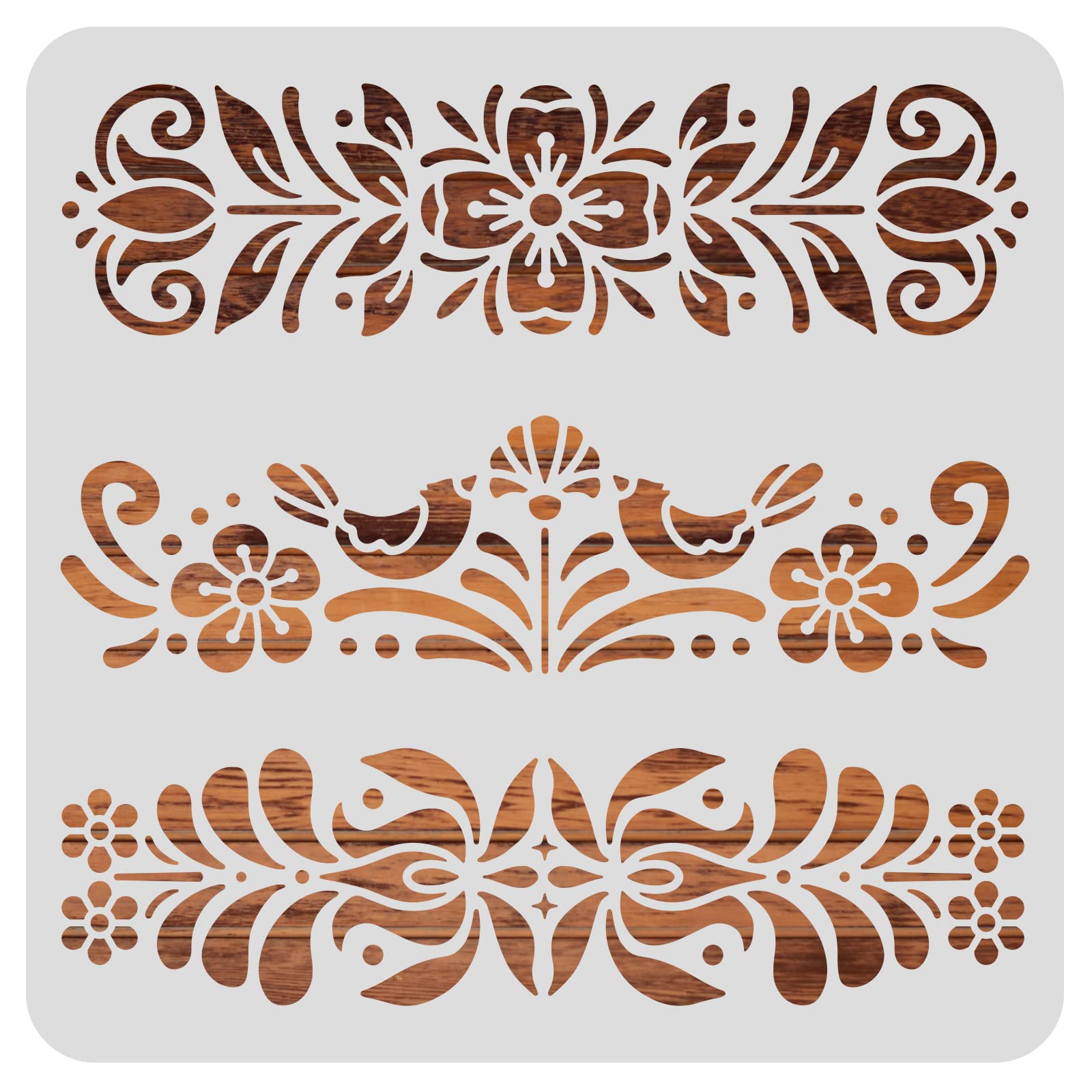 BENECREAT Plastic Folk Decorative Painting Stencil Templates, 12x12inch Floral Pattern Scandinavian Style Reusable Drawing Stencils for DIY Art Craft Wall Canvas Furniture