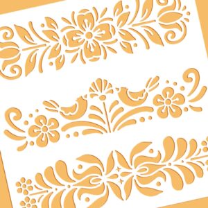 BENECREAT Plastic Folk Decorative Painting Stencil Templates, 12x12inch Floral Pattern Scandinavian Style Reusable Drawing Stencils for DIY Art Craft Wall Canvas Furniture