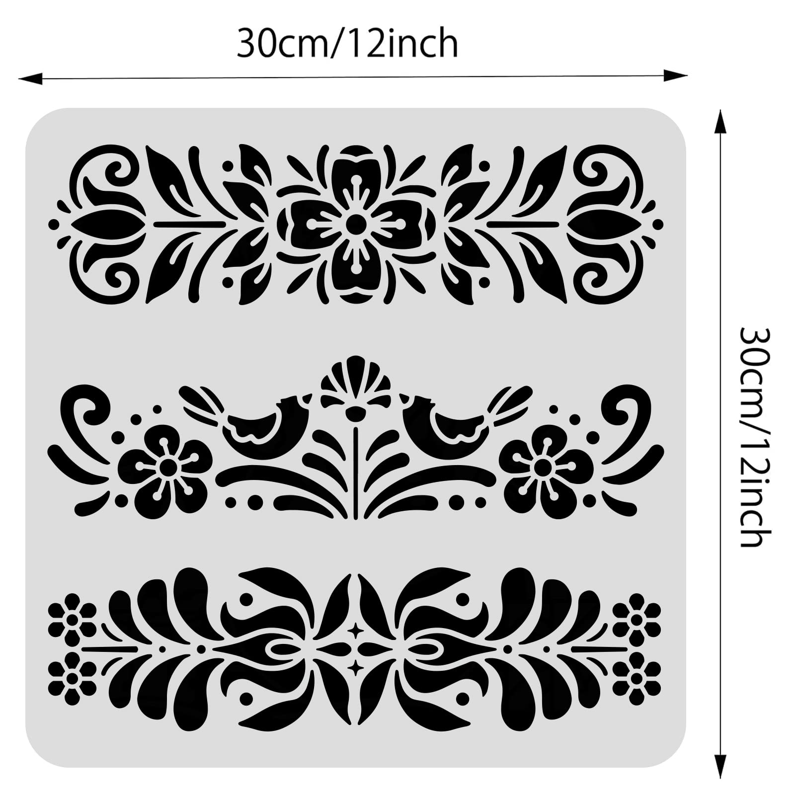 BENECREAT Plastic Folk Decorative Painting Stencil Templates, 12x12inch Floral Pattern Scandinavian Style Reusable Drawing Stencils for DIY Art Craft Wall Canvas Furniture