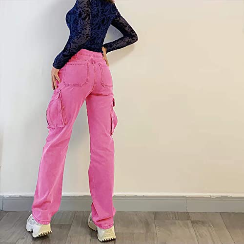 High Waist Baggy Cargo Jeans for Women Flap Pocket Relaxed Fit Straight Wide Leg Y2K Fashion Jeans