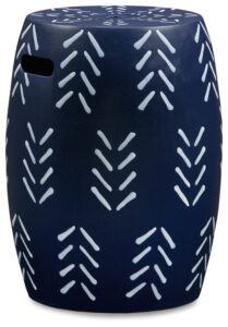 signature design by ashley genemore contemporary geometric indoor & outdoor accent stool, blue & white