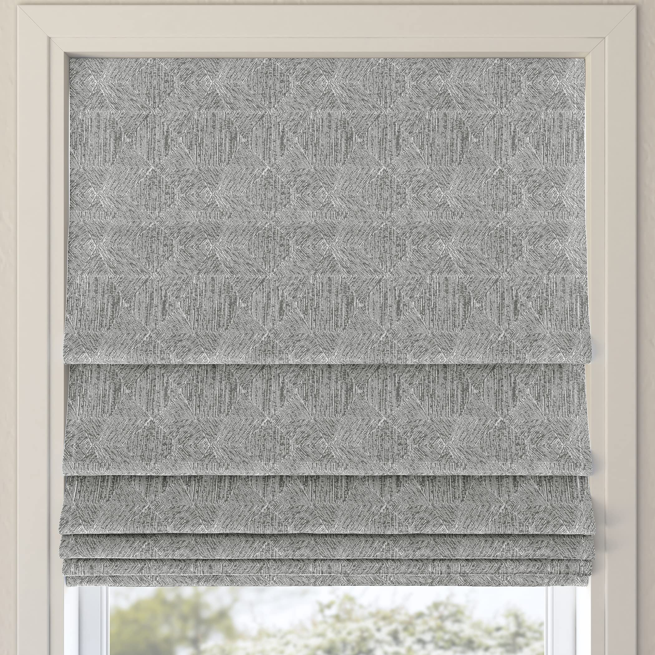 Sun Zero Tompkins Tonal Geometric Total Blackout Cordless Roman Shade, 35" x 64", Gray