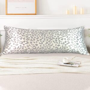 lcbd satin body pillow case for hair and skin, grey leopard printed silk satin body pillow case cover, 20x54 body cooling pillow cover with envelope closure