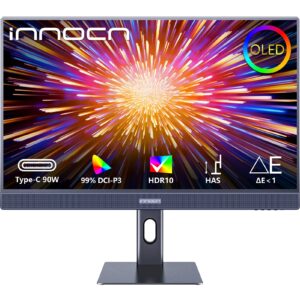 innocn 32" oled 4k computer monitor, uhd (3840 x 2160) professional monitor, type-c, hdr 10, 99% dci-p3, 99% srgb, 1m:1, tilt/height/pivot adjustable stand, vesa mountable - 32q1u